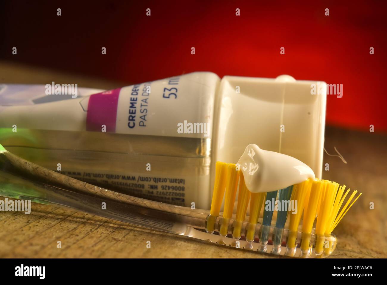 Brush and tooth paste, mouth hygiene Stock Photo - Alamy