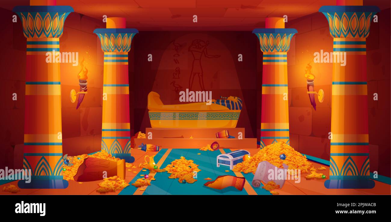 Ancient egyptian temple cartoon game vector background with tomb. Old civilization palace ...