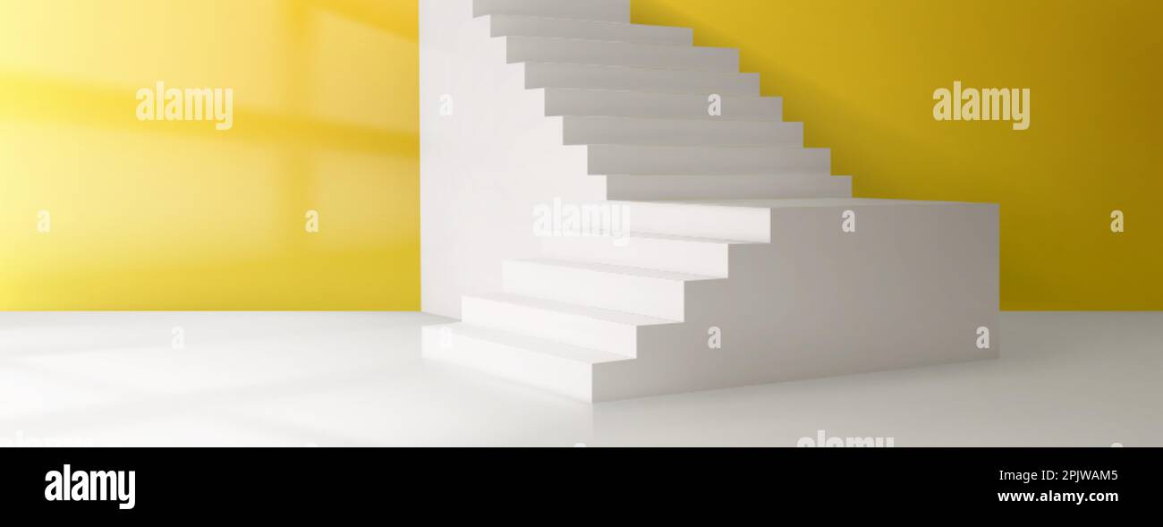 3d vector room with stairs, yellow wall background. Minimal geometric ...