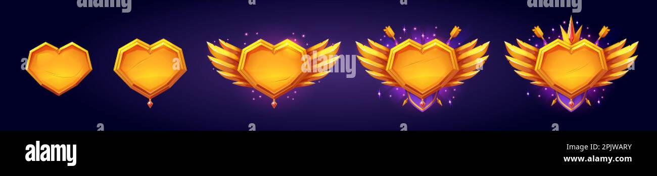 Cartoon set of golden heart avatar frames isolated on background ...