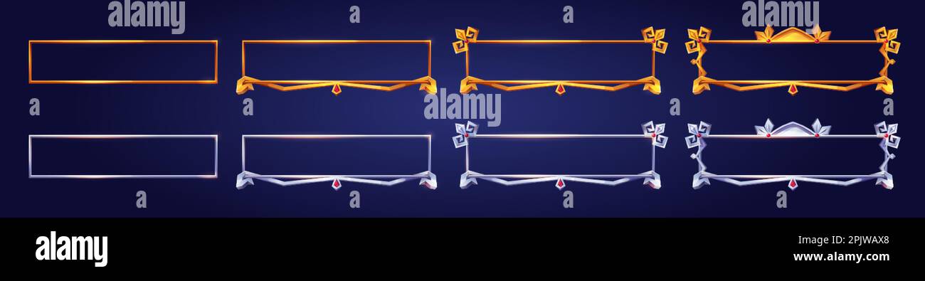 Cartoon Set Of Medieval Frames For Game Ui Design Vector Illustration Of Golden Silver Or