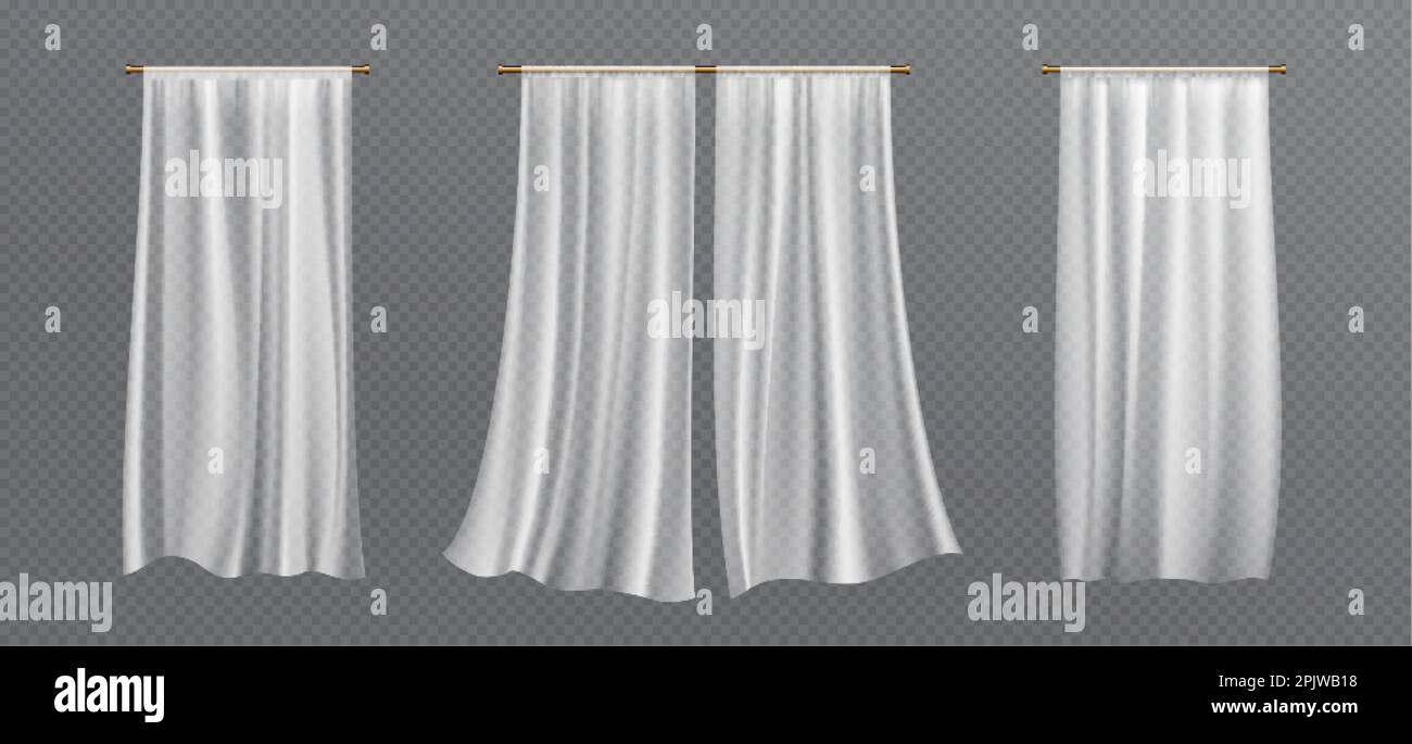 Realistic set of white curtains hanging isolated on transparent ...