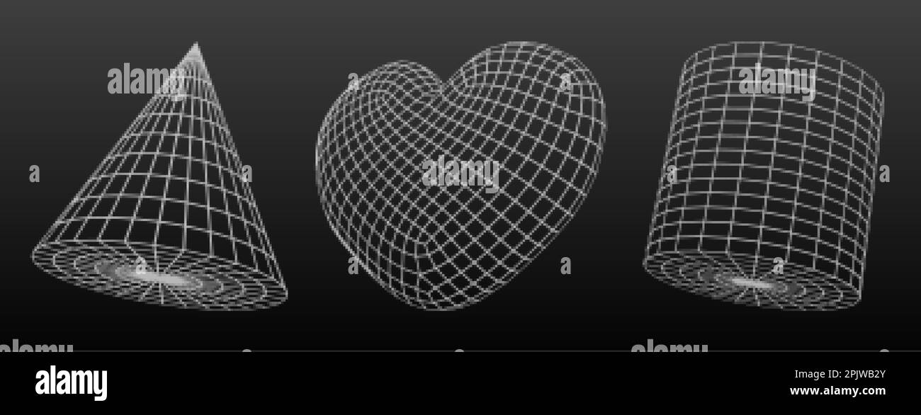 3d Wireframe Geometric Shapes Abstract Geometry Objects From Line Grid Polygonal Figures Of 