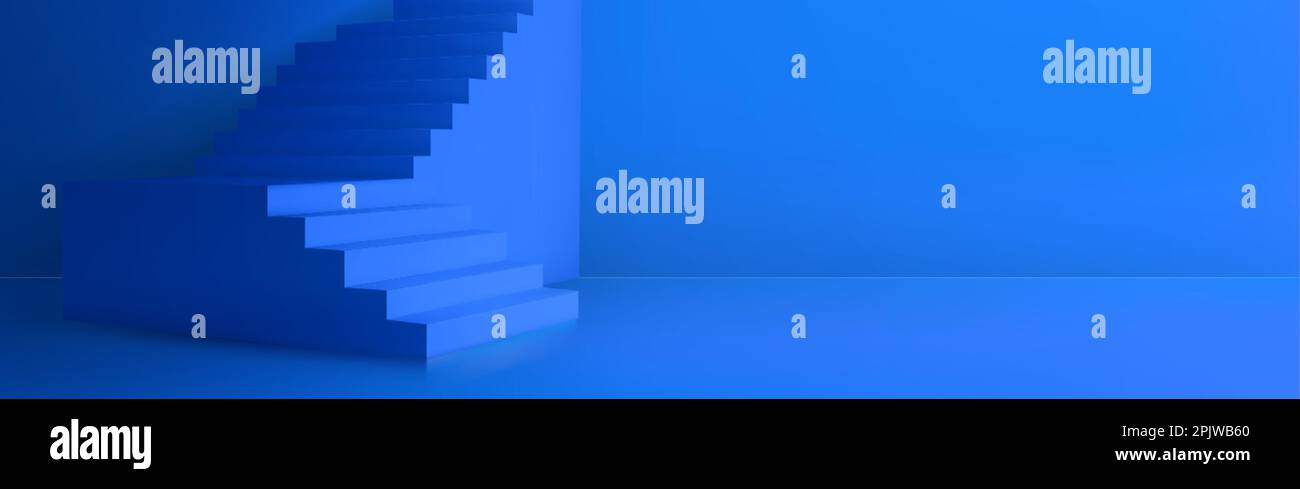 Background with 3d staircase. Empty stage, room or studio with blue ...