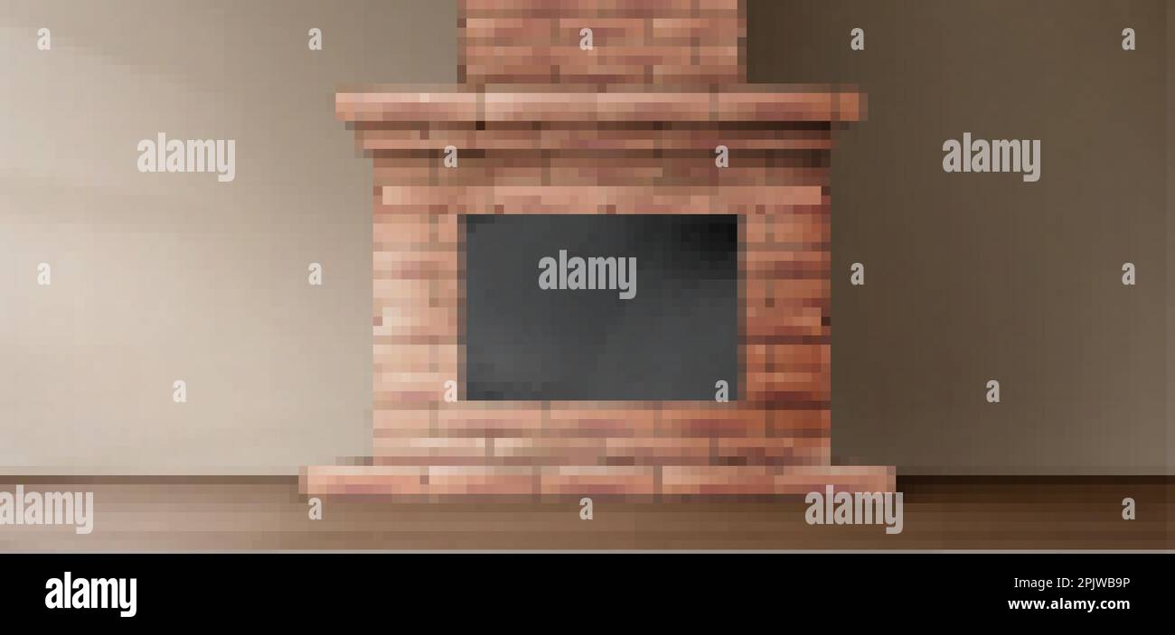 3d realistic classic brick fireplace in house living room vector ...