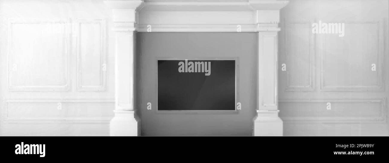 Realistic tv set in niche on white victorian wall with column and ...