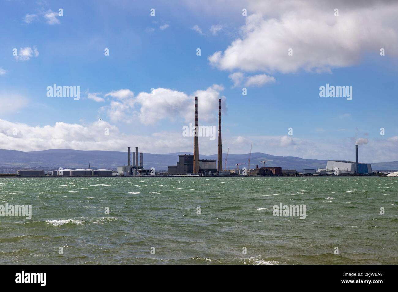 Dublin Port and Poolbeg Chimneys energy station as viewed from North ...