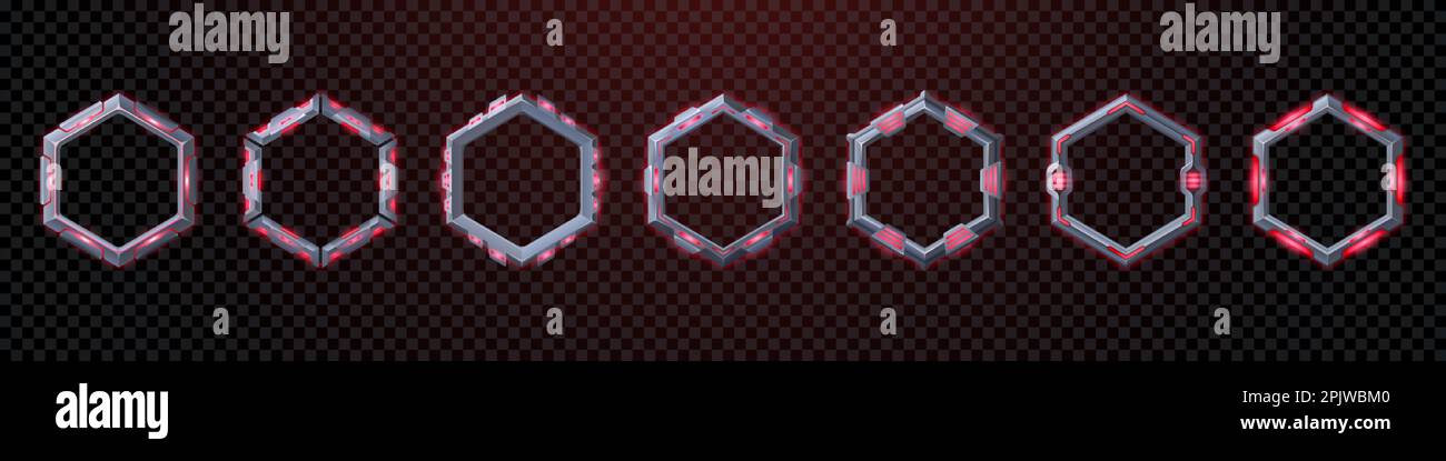 Realistic set of sci fi game frame with red light illumination. Vector ...