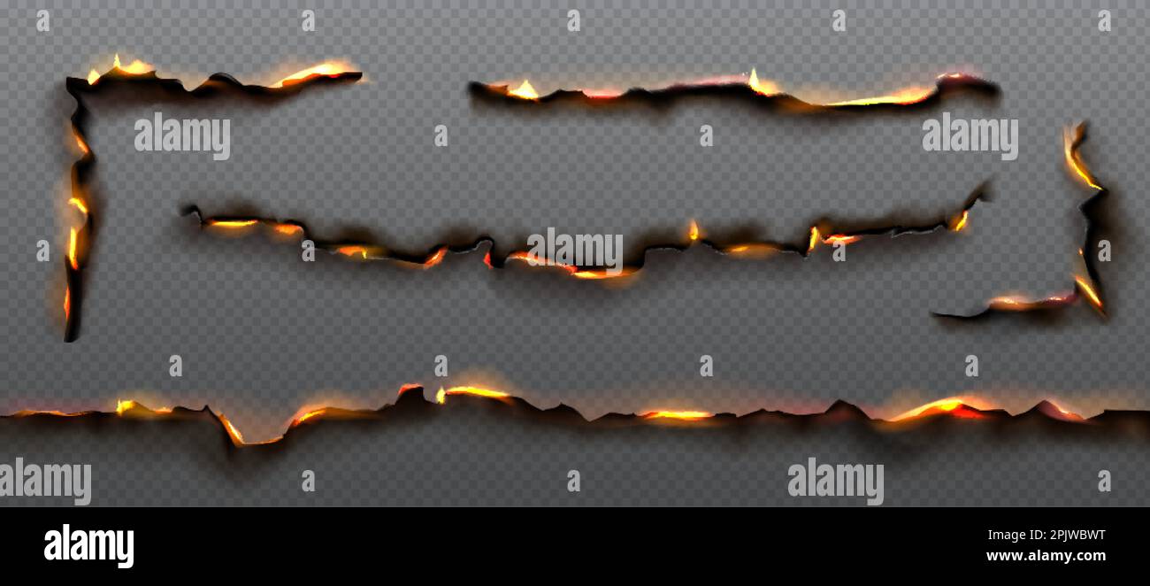 Fire on burnt paper edges. Frames with burn effect with yellow flame ...