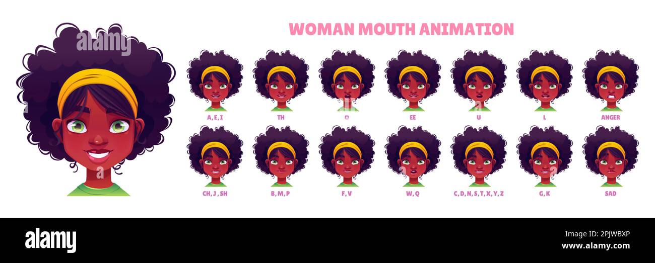 Character mouth movements in pronunciation while talk. Animation set of ...