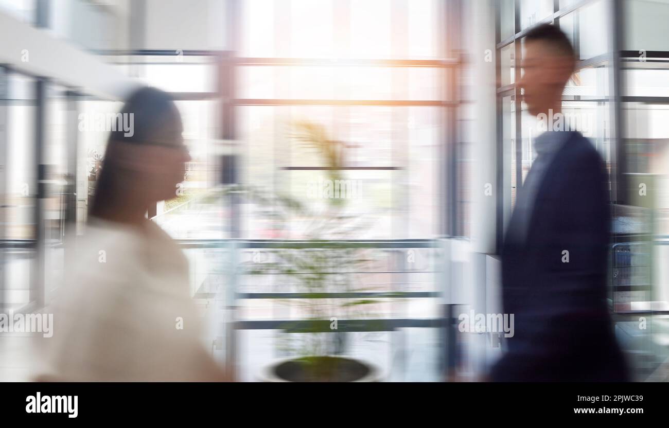 Motion blur, business and people in office, moving and fast speed with ...