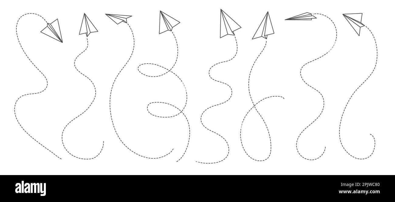 Paper airplane lines, vector air travel. Outline origami planes flying ...