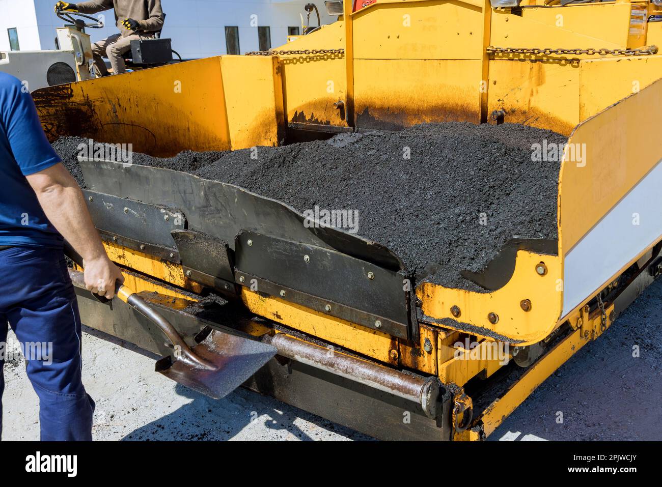 Process of laying asphalt road with asphalt using asphalt special ...