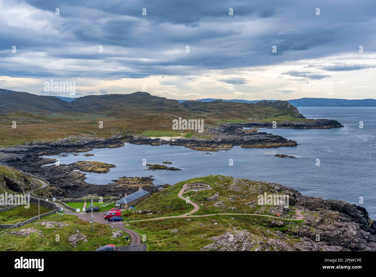 Elevated view of rugged coastline at Ardnamurchan Point, the most ...