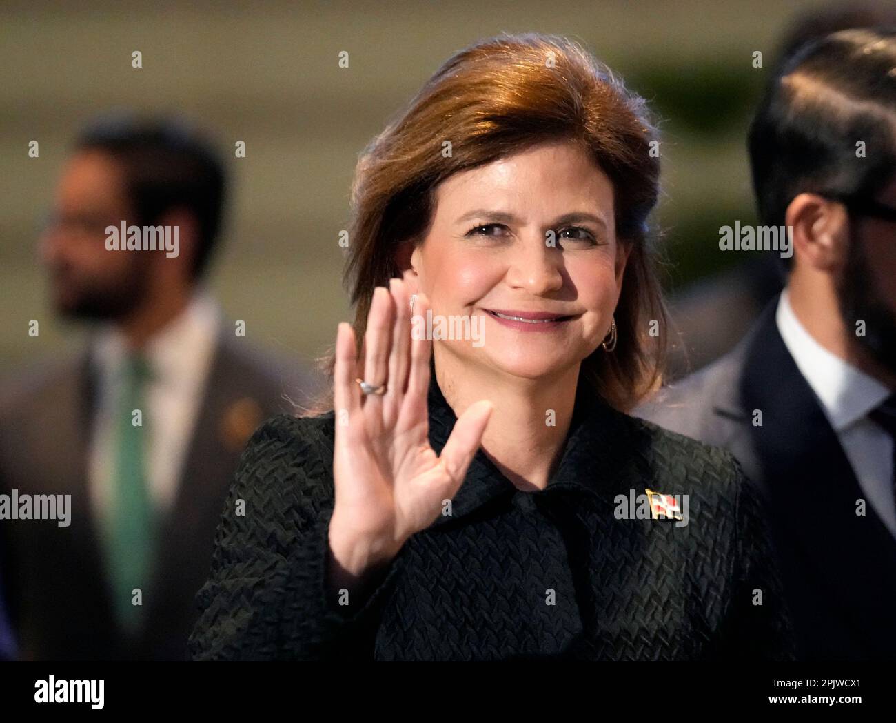 Dominican Republic Vice-President Raquel Pena waves upon her arrival at ...