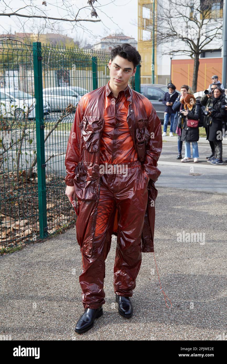 MILAN, ITALY - FEBRUARY 25, 2023: Jacob Rott before Ferragamo fashion ...