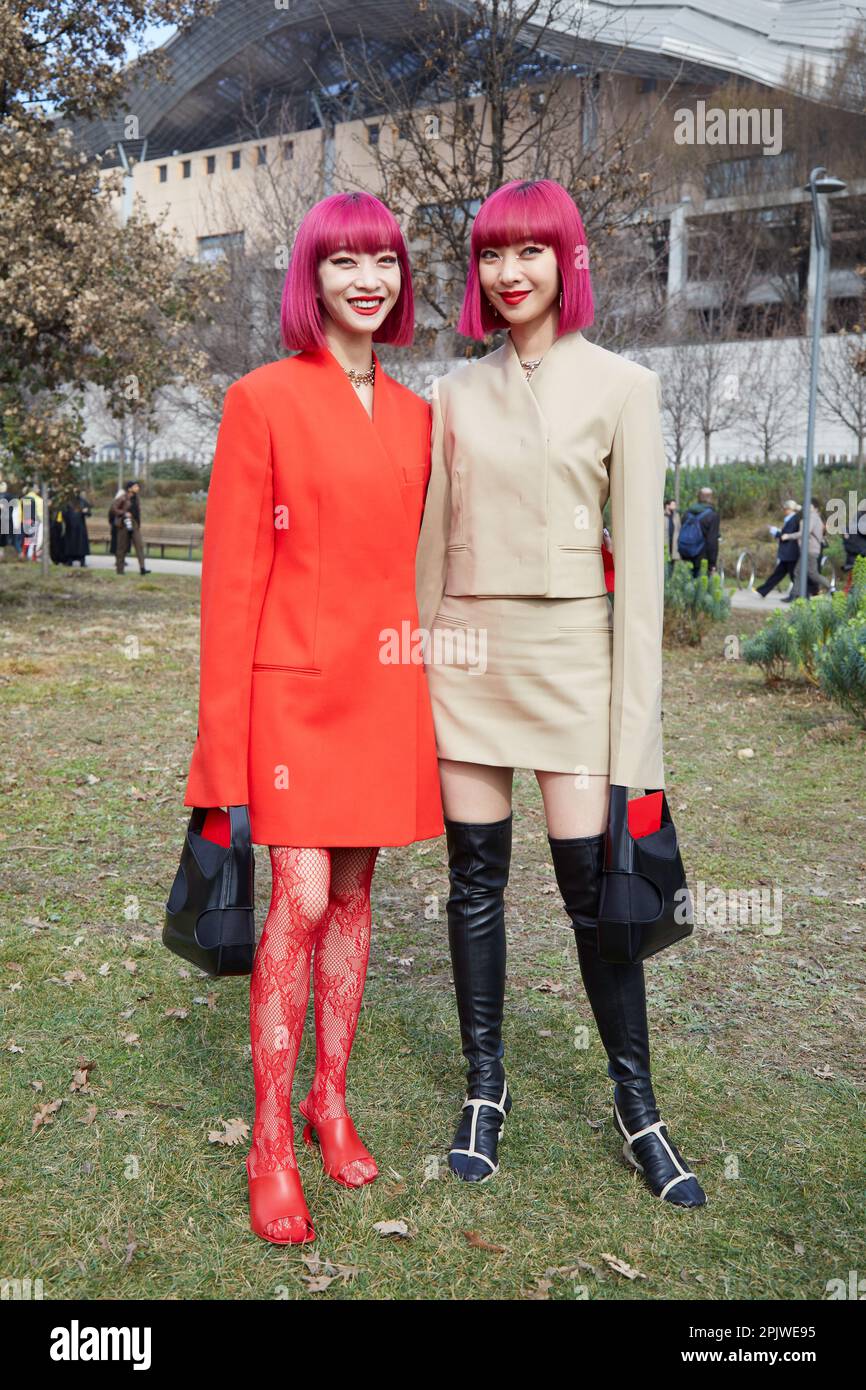 MILAN, ITALY - FEBRUARY 25, 2023: Ami and Aya Suzuki, Amiaya before ...