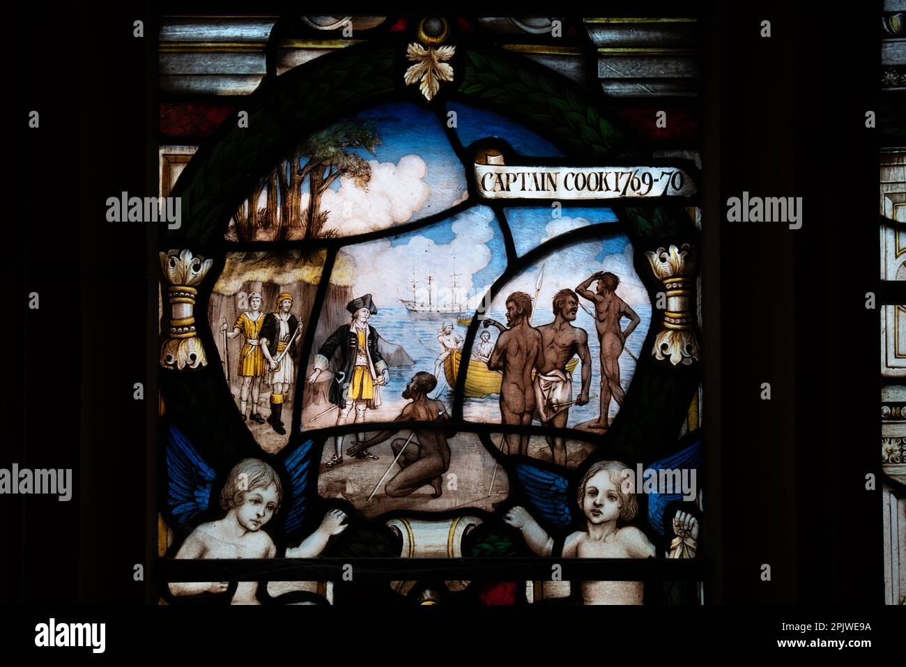 A stained glass window of Captain Cook, at the University of Sydney in ...