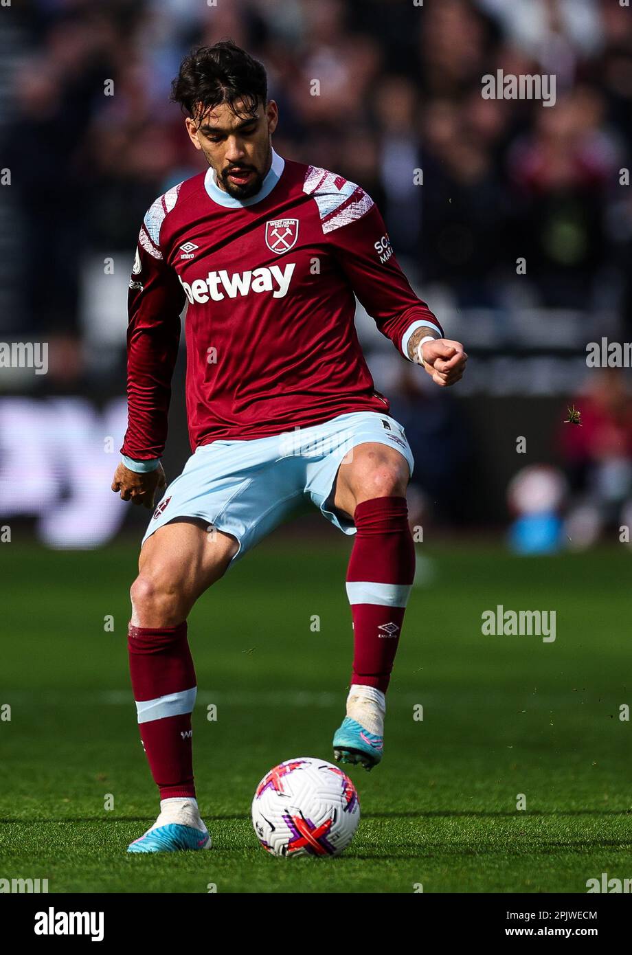 West Ham United's Lucas Paqueta in action during the Premier League ...