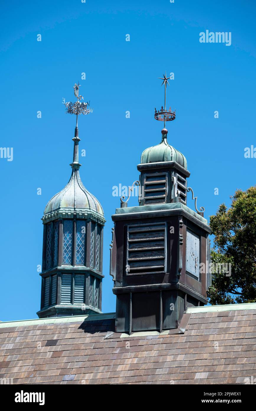 Elaborate roof vent finials above the quadrangle at the University of ...
