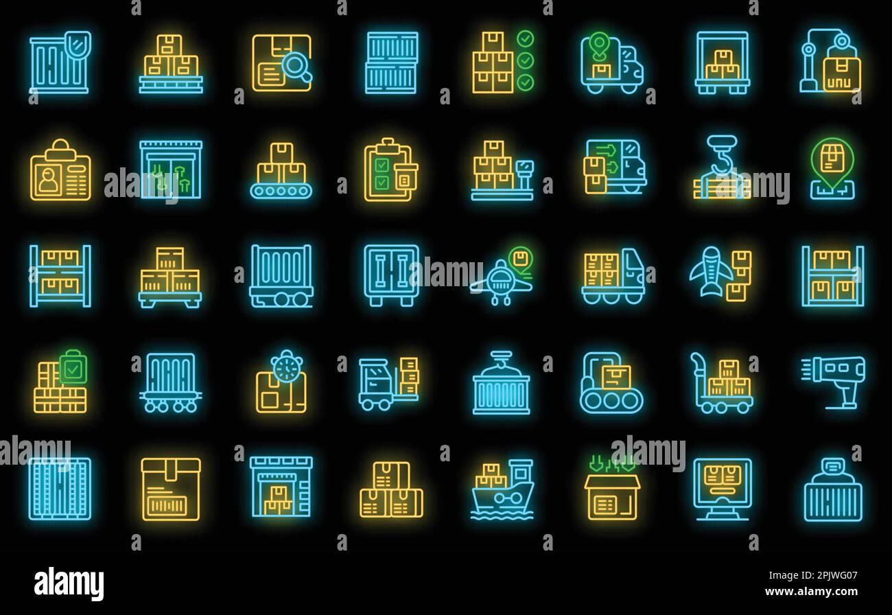 Loading of goods icons set outline vector. Delivery package. Box cargo ...