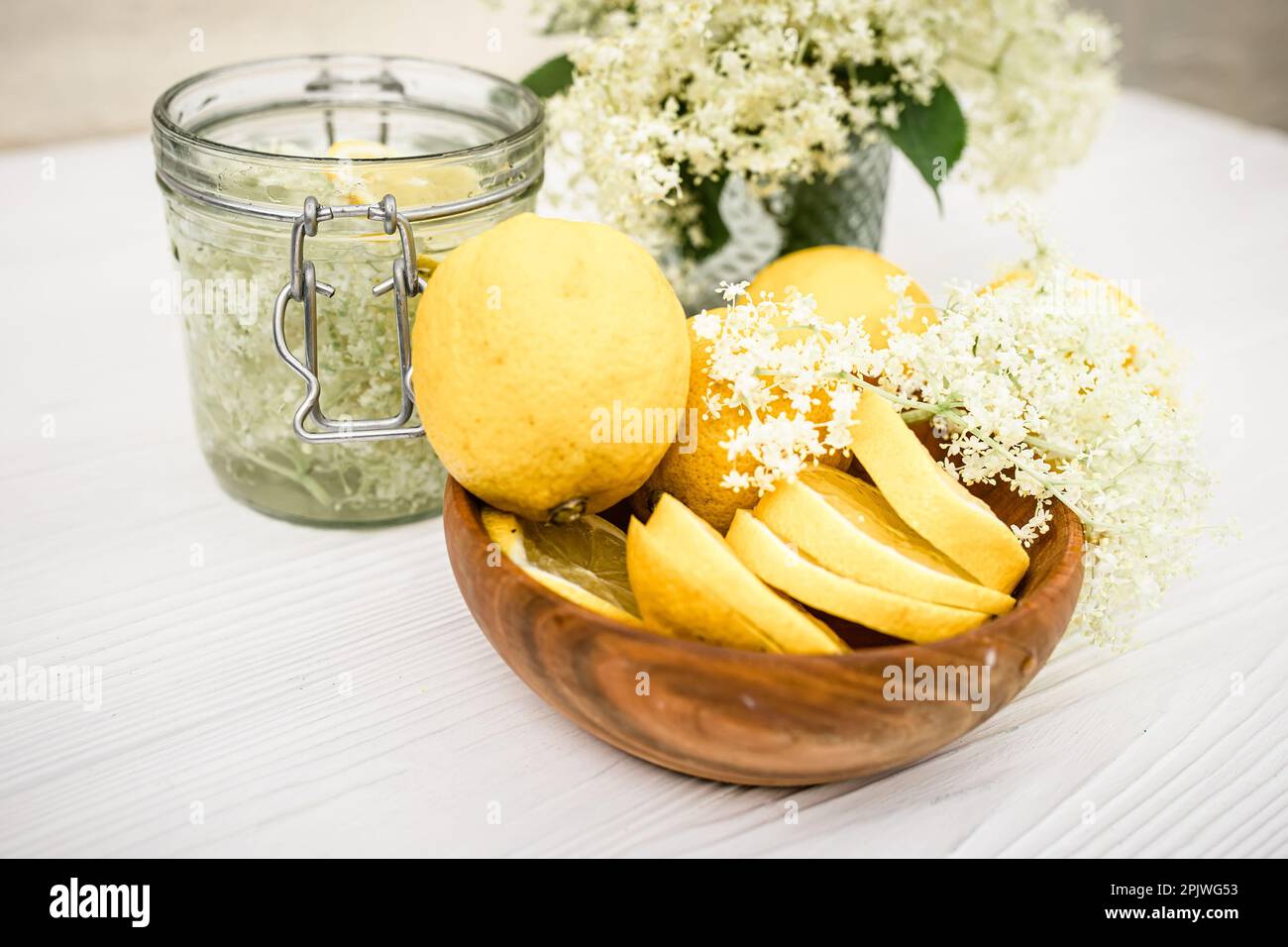 Canned drink with elderberry and lemon. A refreshing summer drink with ...
