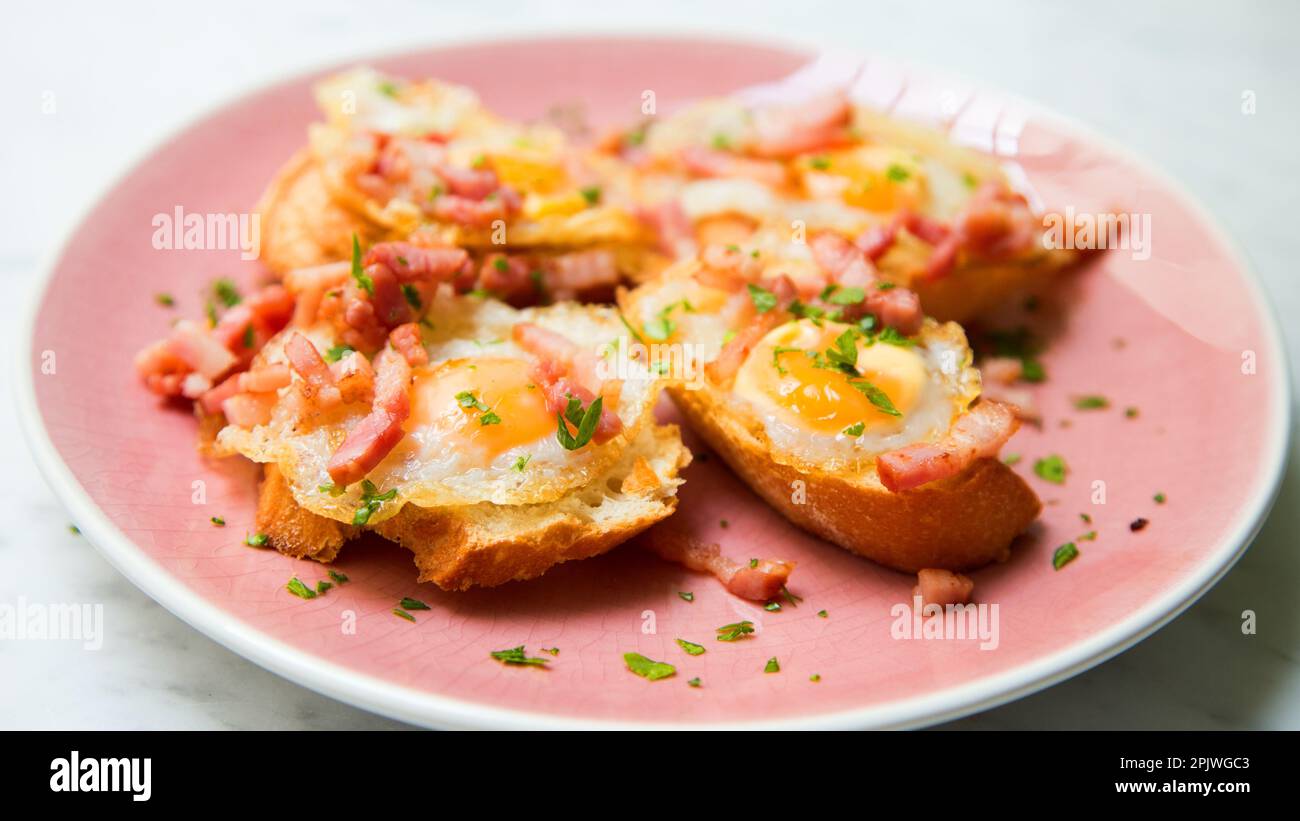 Tasty fried egg toasts hi-res stock photography and images - Alamy