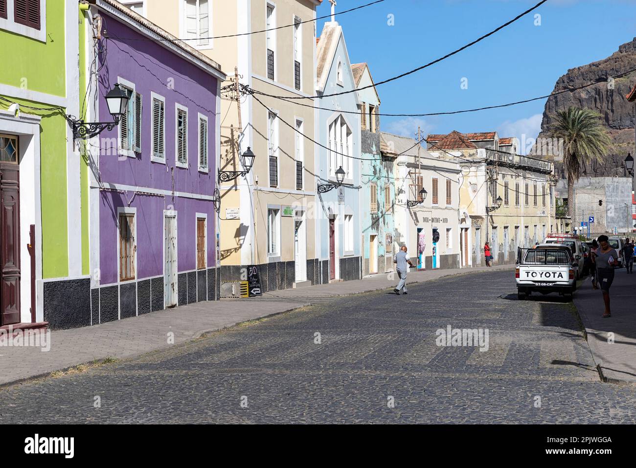 Picturesque and colourful houses on old street in a historical part of ...