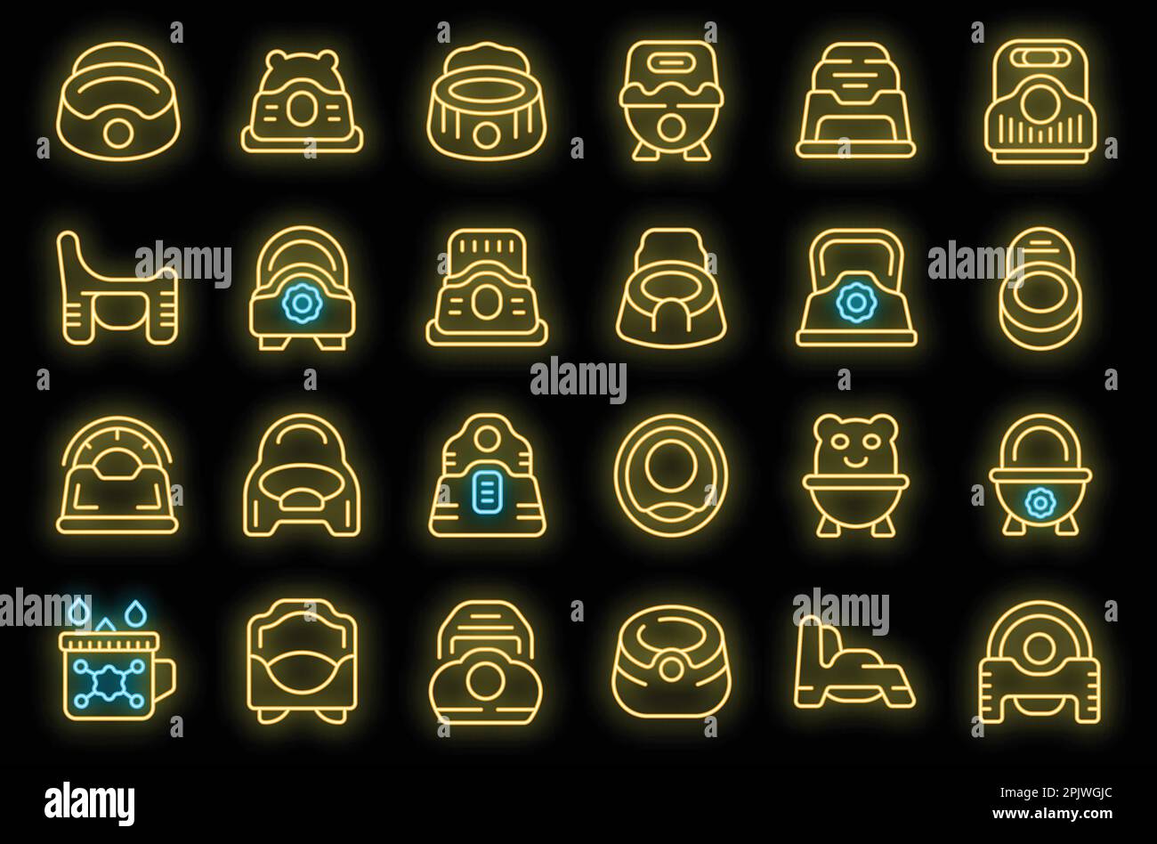 Childrens potty icons set outline vector. Baby toilet. Pot boy neon ...
