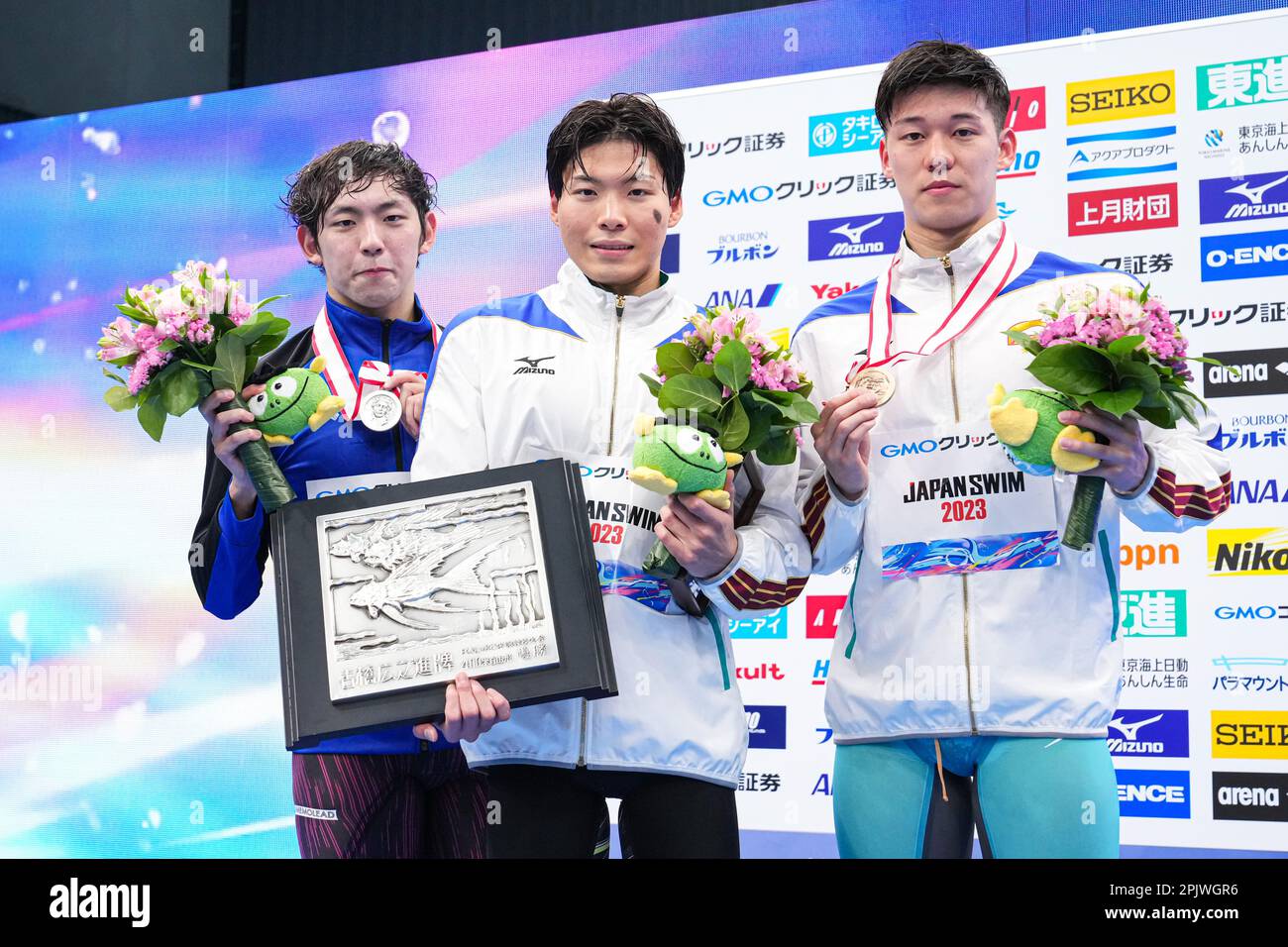 Tokyo, Japan. 4th Apr, 2023. (L-R) Ryo Nakajima, Ikki Imoto, Shui ...