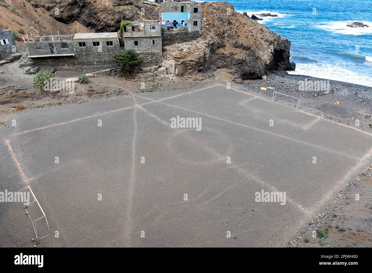 Simple football pitch on the shore of the atlantic ocean near ribeira ...