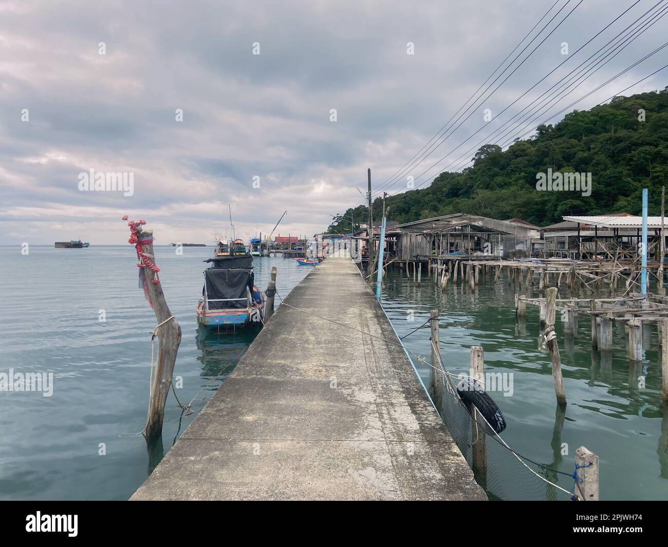 fisherman village in Thailand, Ko kut Island, stilt house over sea, and ...