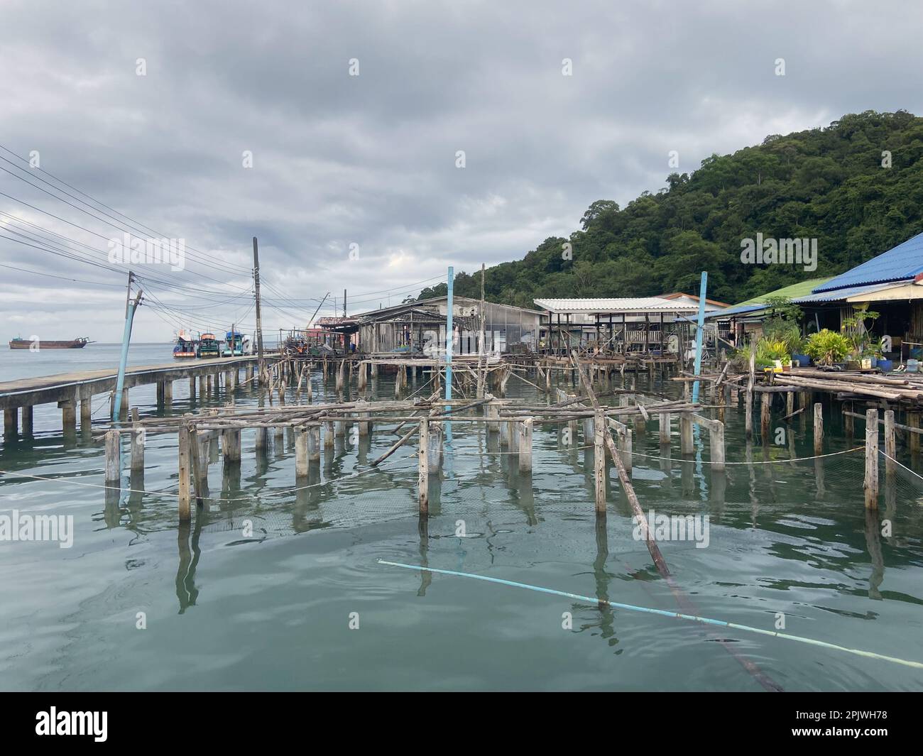 fisherman village in Thailand, Ko kut Island, stilt house over sea, and ...