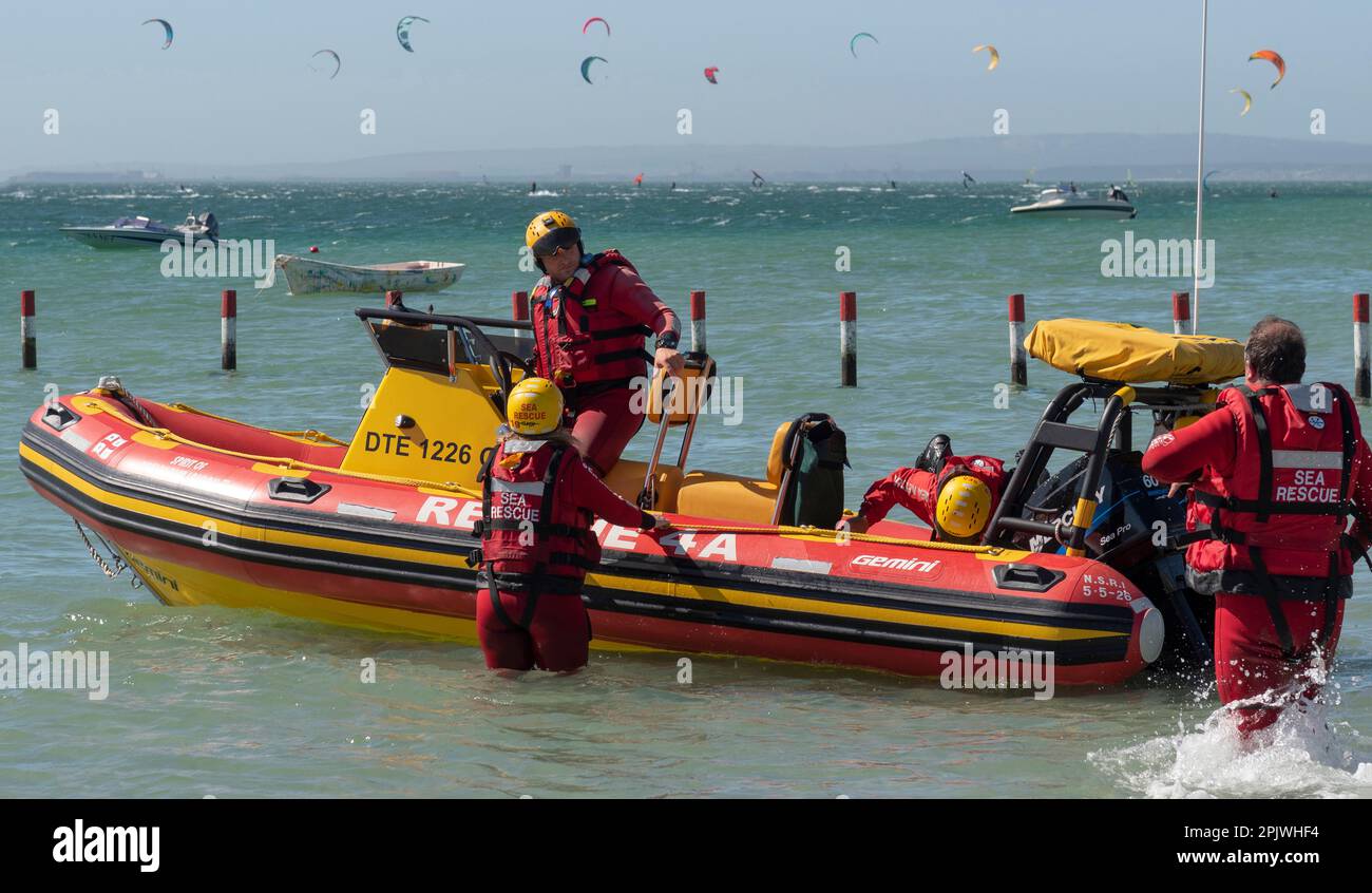 Langebaan Lagoon, West Coast, South Africa. 2023. Crew of a Gemini sea ...