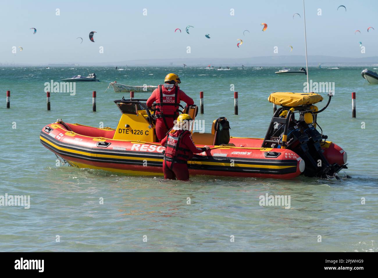 Langebaan Lagoon, West Coast, South Africa. 2023. Crew of a Gemini sea ...