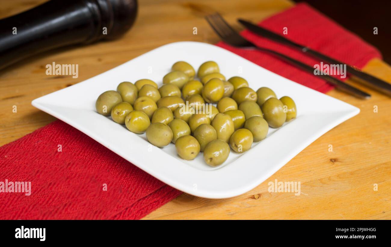 Top quality olive dish in Spain. Traditional Spanish tapa Stock Photo ...