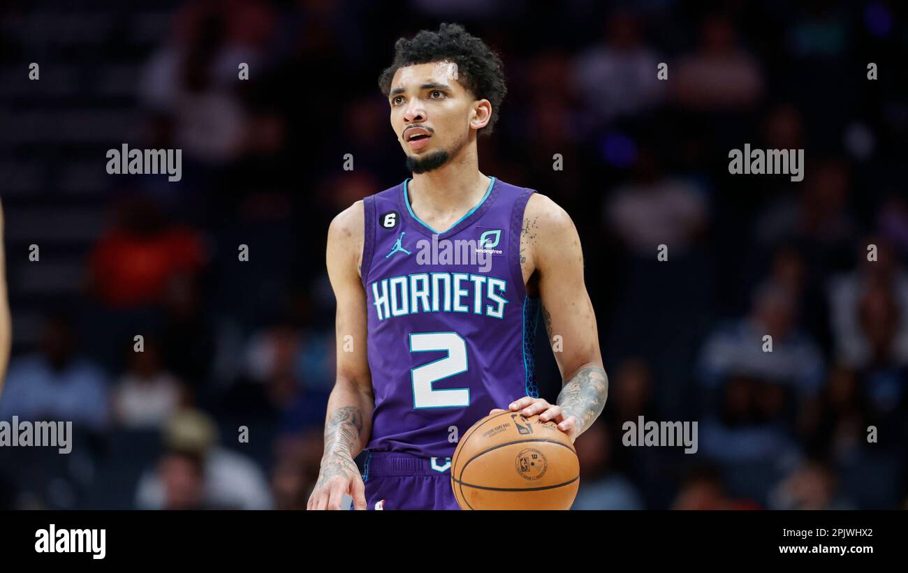 Charlotte Hornets guard James Bouknight brings the ball up court ...