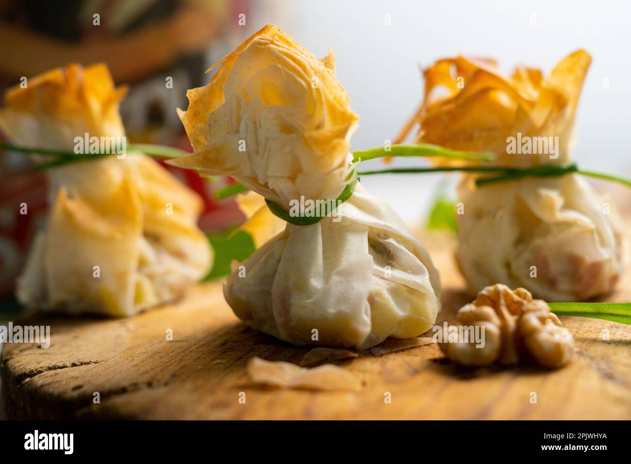 Oven-baked filo pastry vegetable packets Stock Photo - Alamy