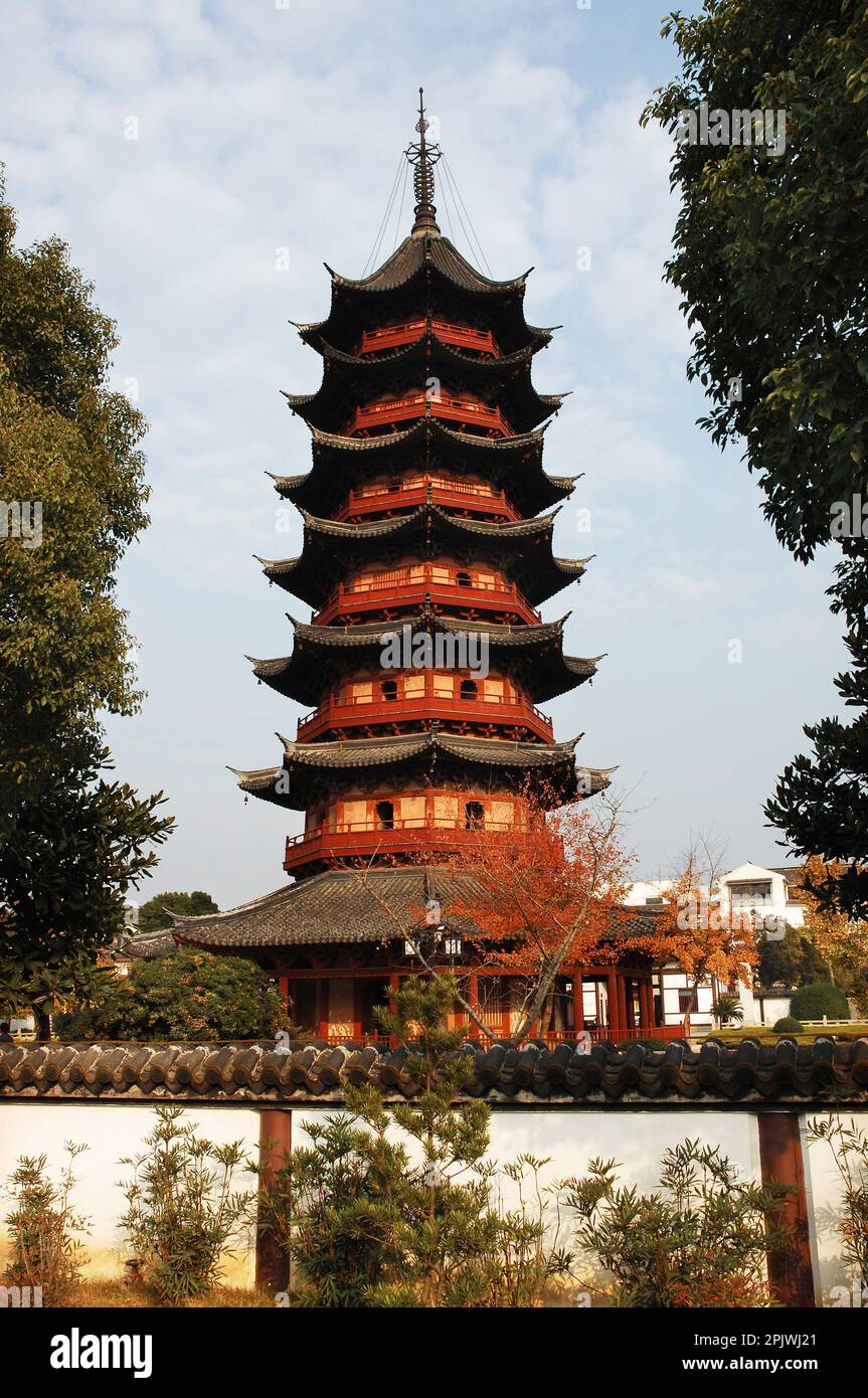 The Ruiguang Pagoda in the gardens of the Pan Gate. Jiangsu, Suzhou ...