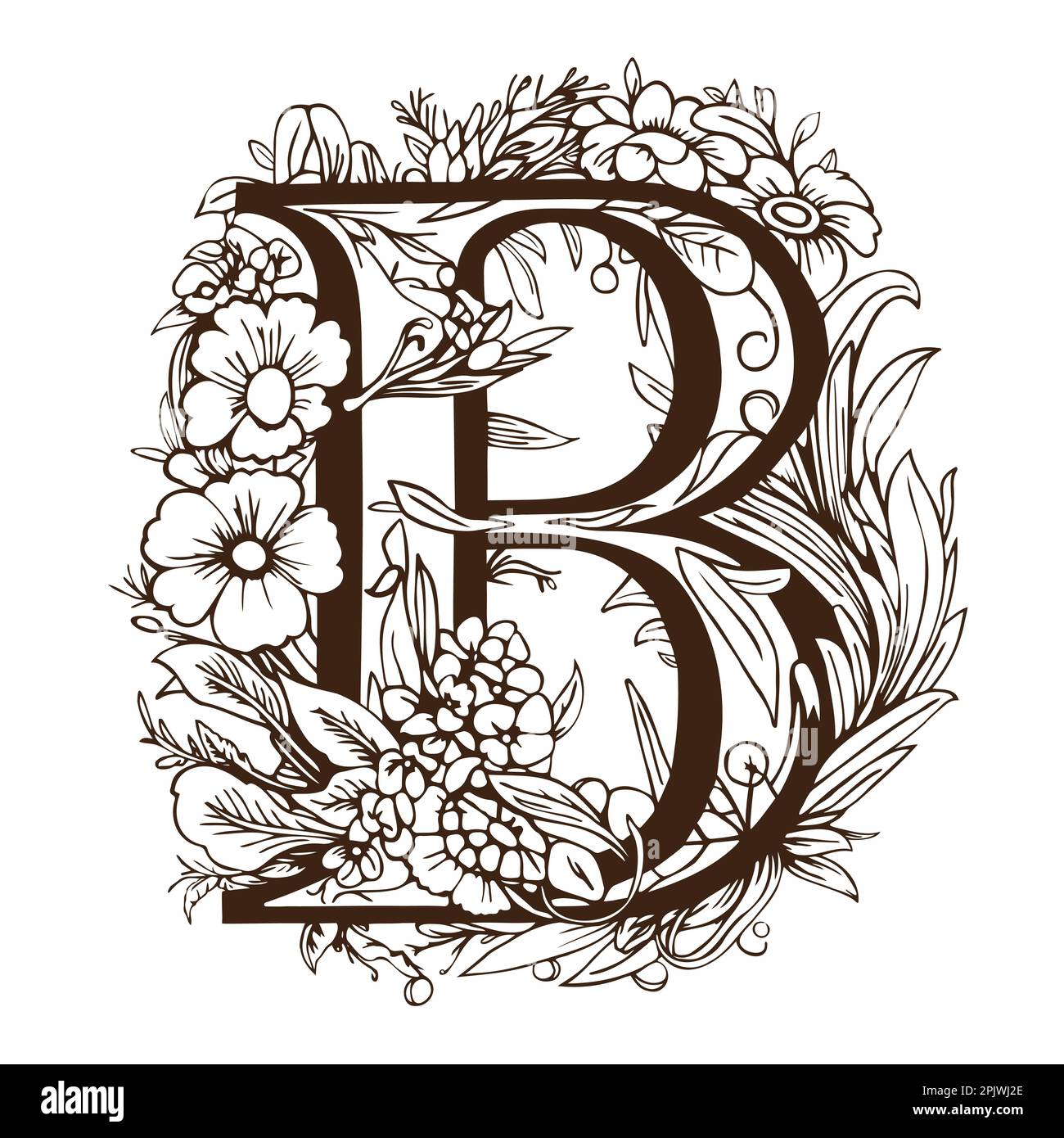 letter B Floral monogram. Vintage ornament initial Alphabet spiral ...
