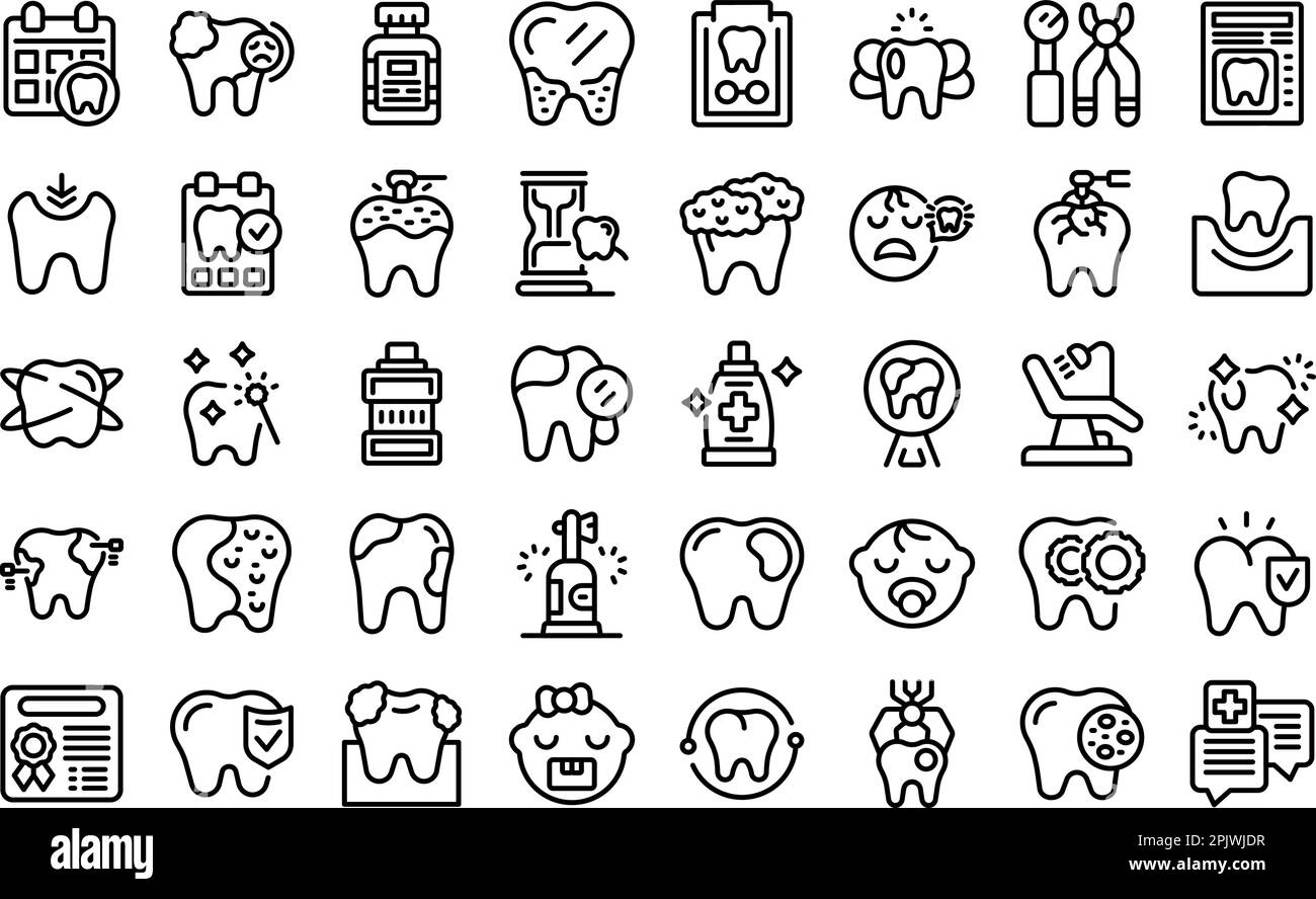 Pediatric dentistry icons set outline vector. Implant teeth. Medical ...