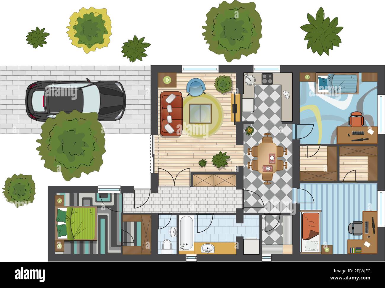 Colorful floor plan of a house Stock Vector Image & Art - Alamy