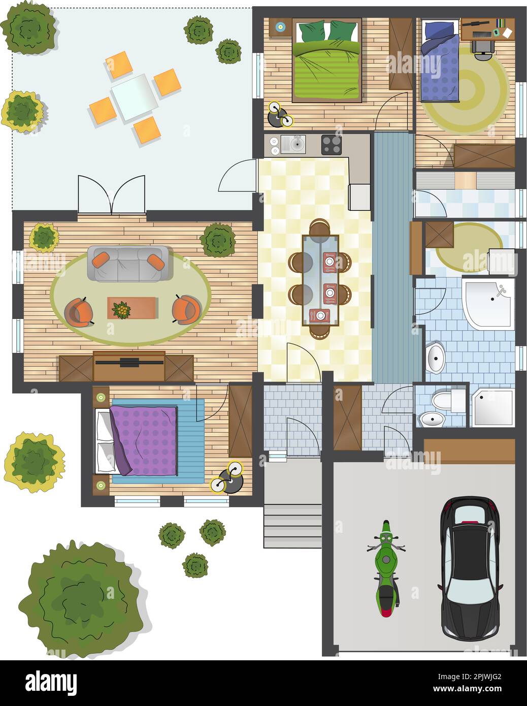 Colorful floor plan of a house Stock Vector Image & Art - Alamy