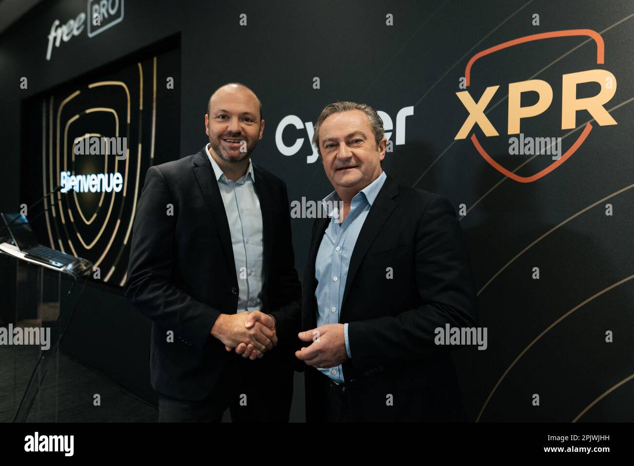 Paris, France. 04th Apr, 2023. CEO of Free Pro Denis Planat and founder ...