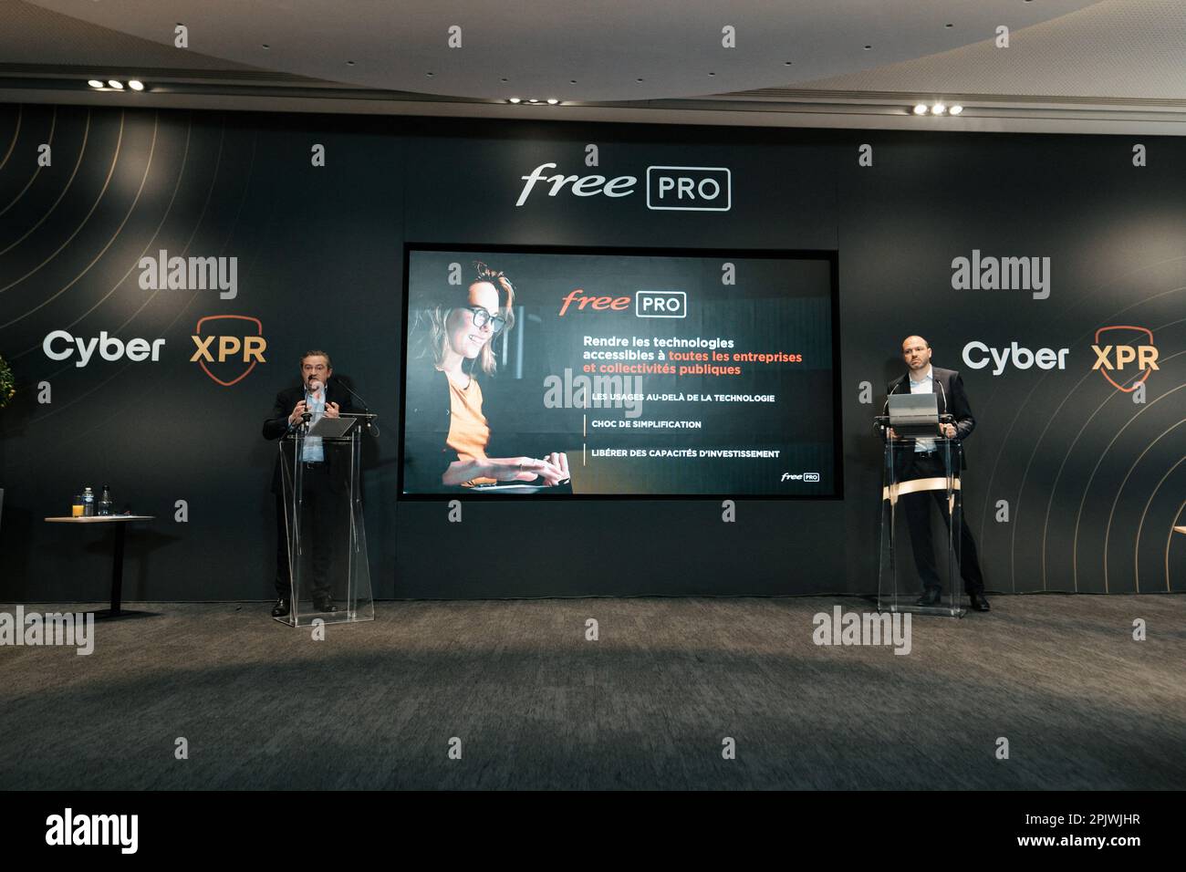 Paris, France. 04th Apr, 2023. CEO of Free Pro Denis Planat and founder ...