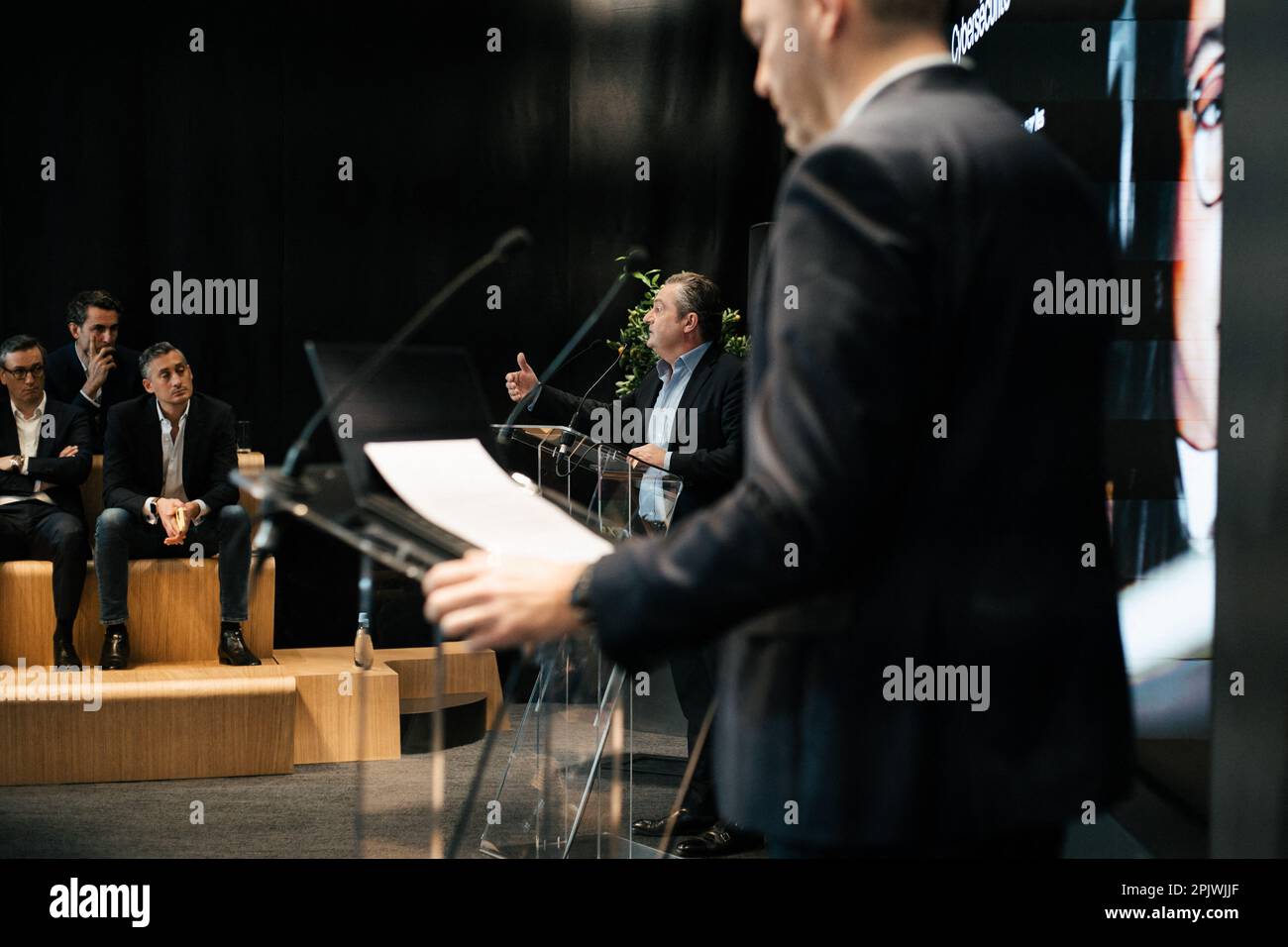 Paris, France. 04th Apr, 2023. CEO of Free Pro Denis Planat and founder ...