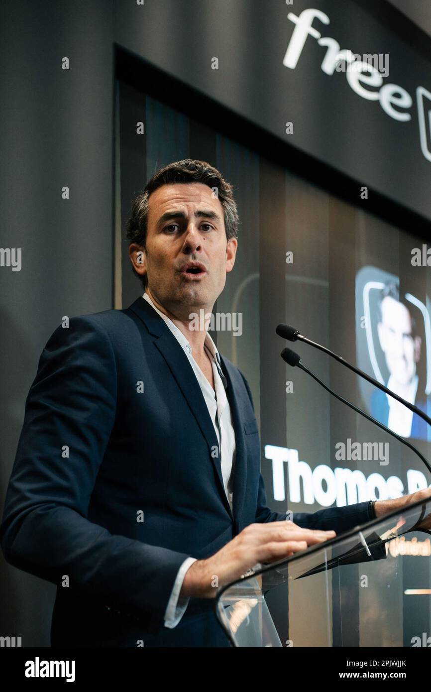 Paris, France. 04th Apr, 2023. CEO of Groupe iliad Thomas Reynaud ...