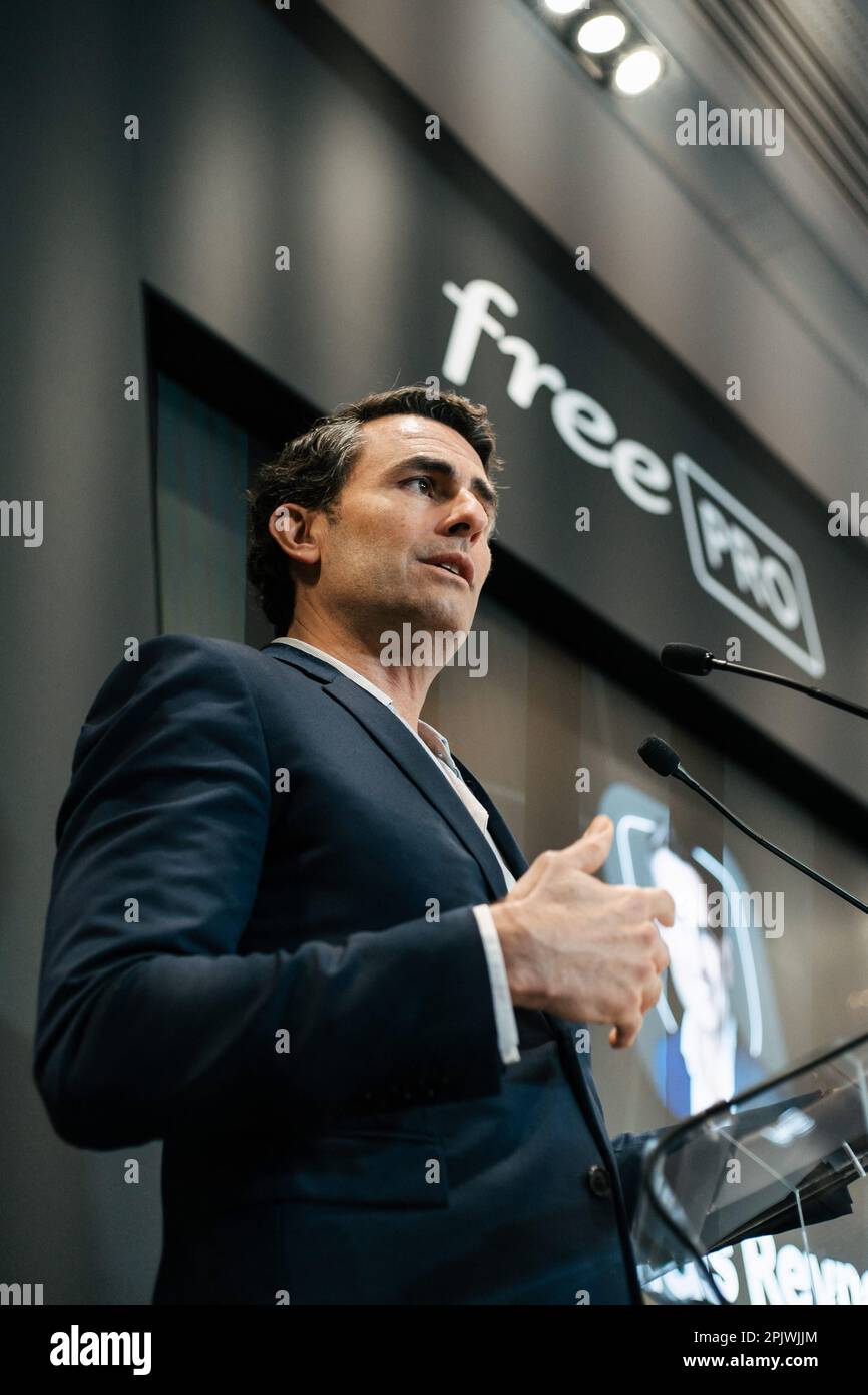 Paris, France. 04th Apr, 2023. CEO of Groupe iliad Thomas Reynaud ...