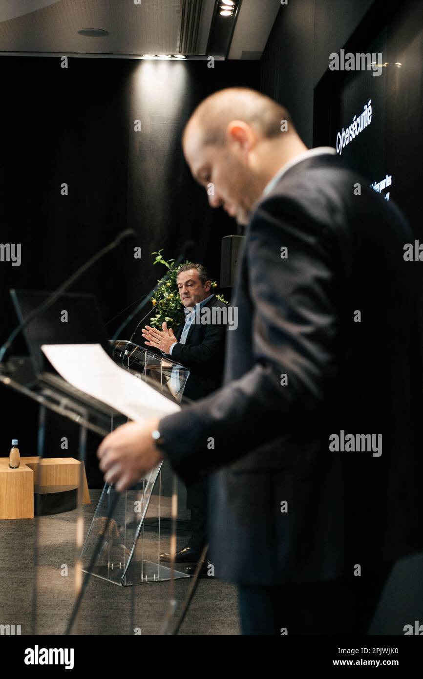 Paris, France. 04th Apr, 2023. CEO of Free Pro Denis Planat and founder ...