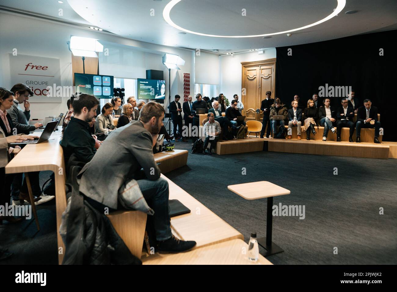 Paris, France. 04th Apr, 2023. CEO of Free Pro Denis Planat and founder ...